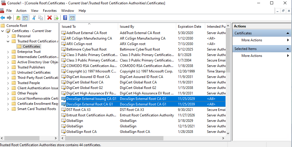 How to distribute the Docusign External Certificate Authority to Client ...