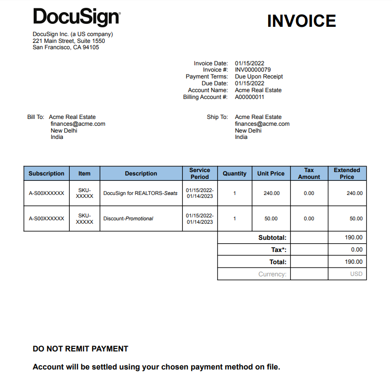 Understand your Docusign invoice for Web plans