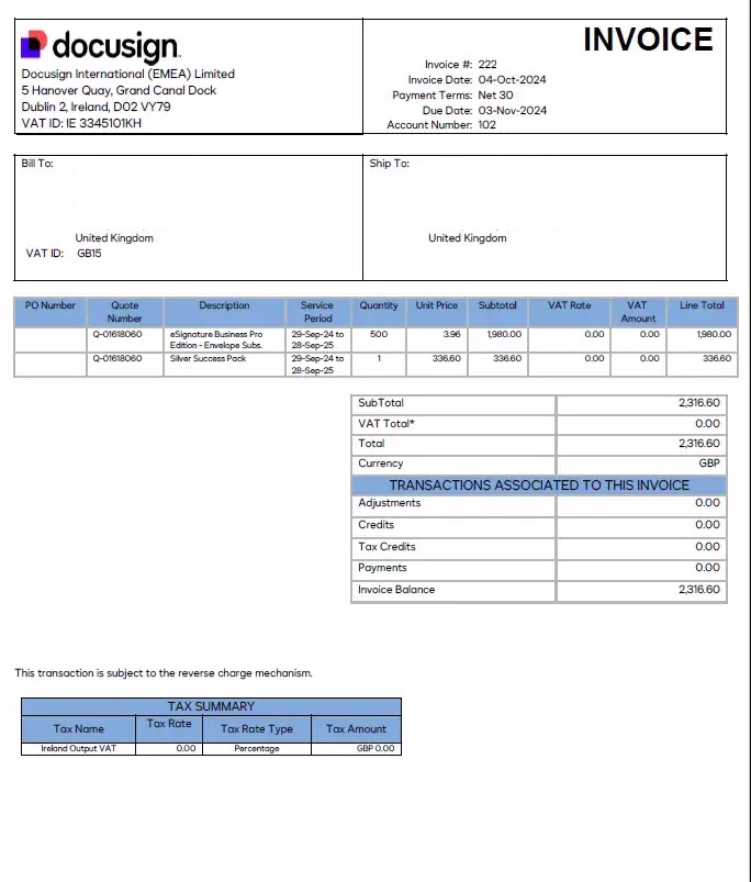 Understand your Docusign invoice for Web plans